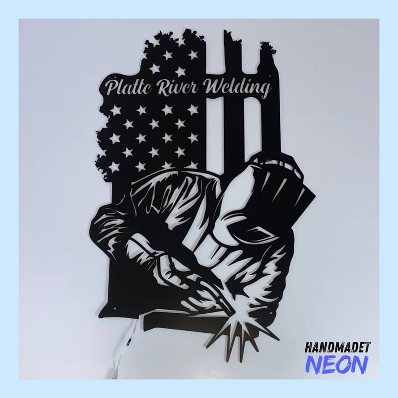 Handmadetneonsign Ironworker Metal Sign, Welding Us Flag Metal Light ...