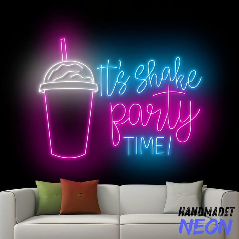 Handmadetneonsign It's Shake Party Time Neon Sign, Milkshake Led Sign ...