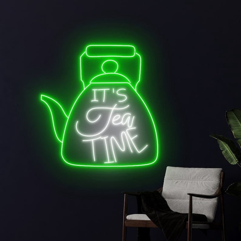 Handmadetneonsign It's Tea Time Neon Sign, Tea Pot Wall Art Decor ...