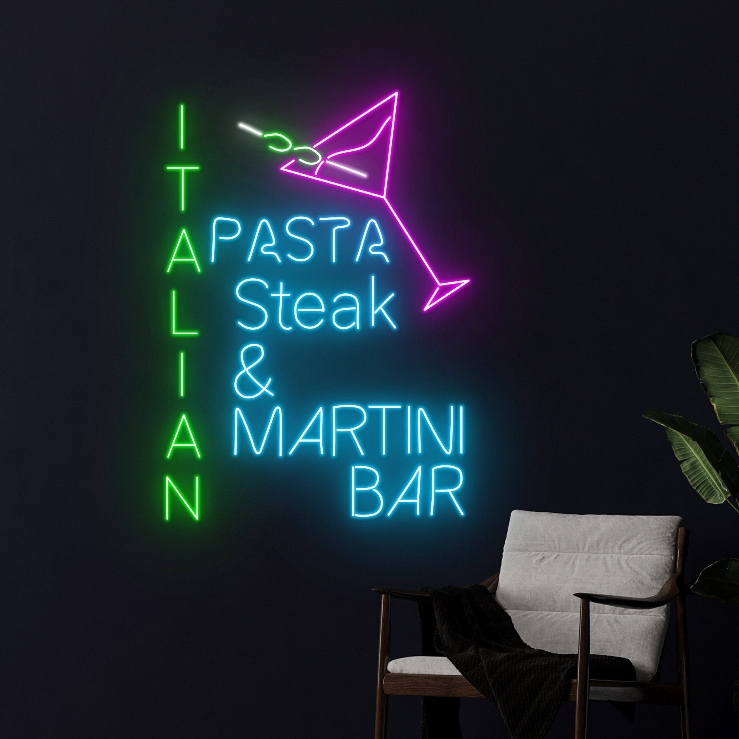 Handmadetneonsign Italian Pasta Steak & Martini Bar Led Sign, Martini ...