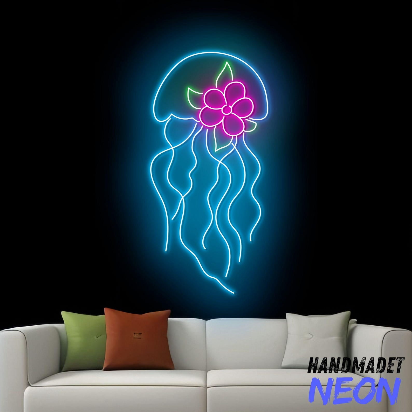 Handmadetneonsign Jellyfish Neon Sign Jellyfish With Flower Wall Art ...