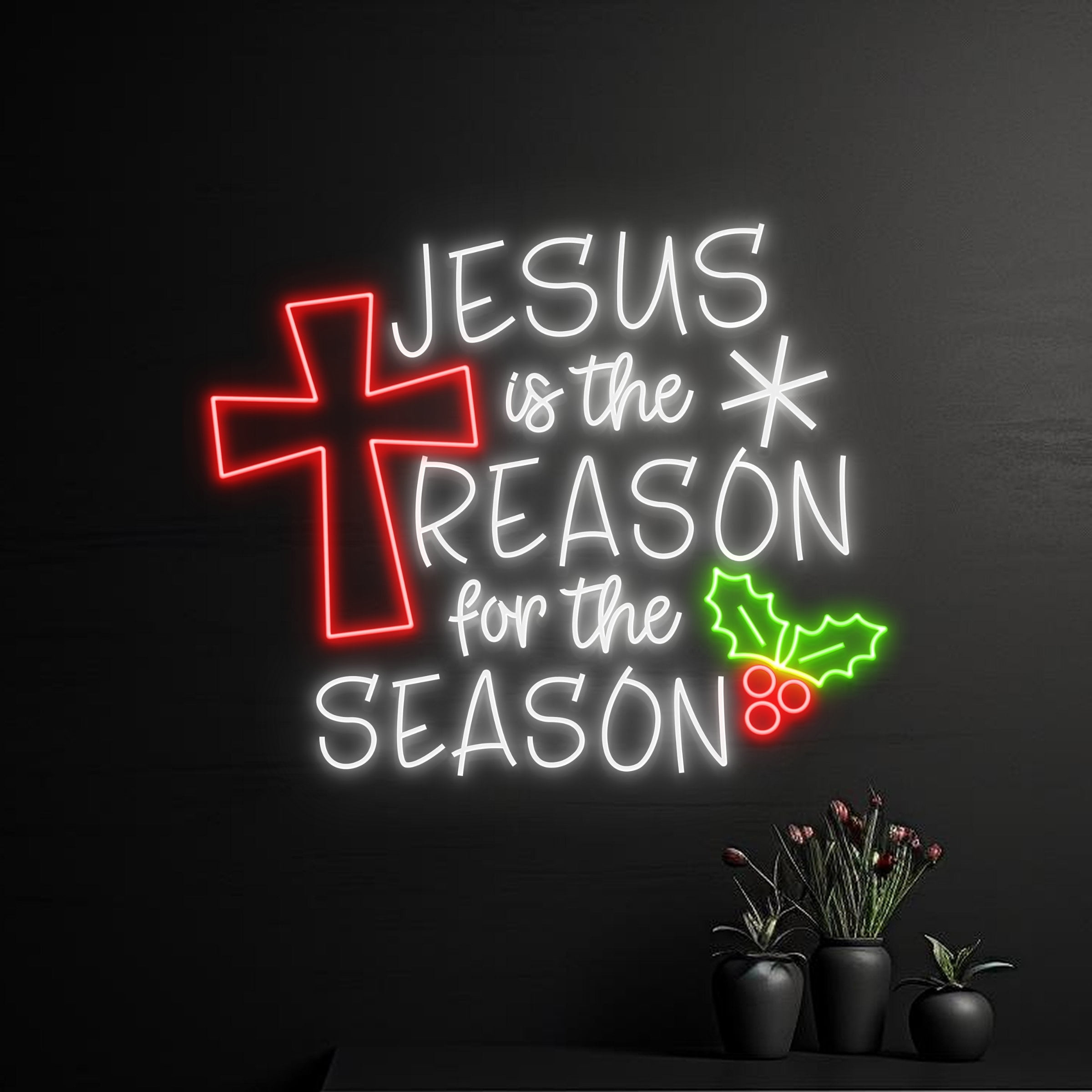 Handmadetneonsign Jesus Is The Reason For The Season Cross Neon Sign ...