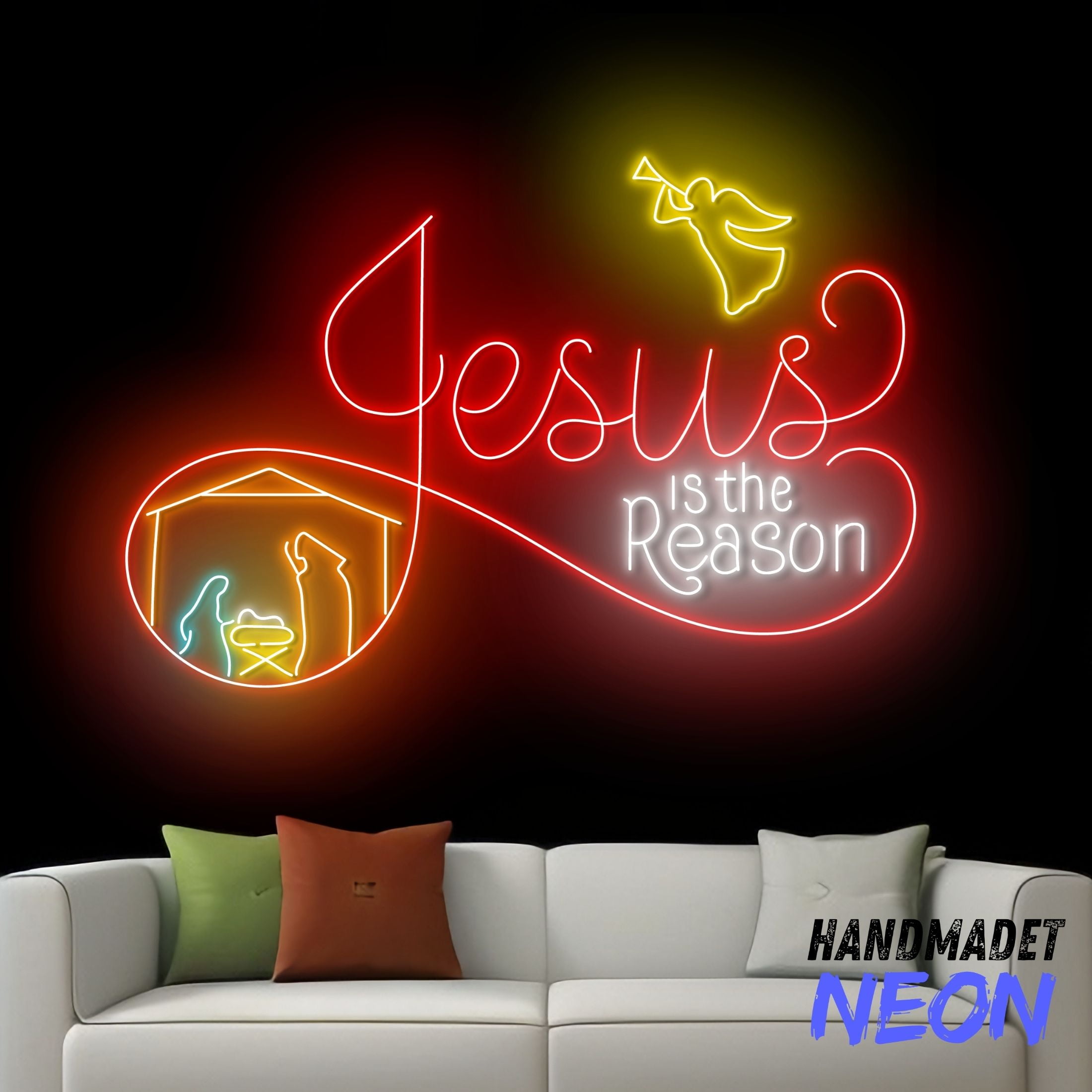 Handmadetneonsign Jesus Is The Reason Neon Sign, Nativity Scene Led ...