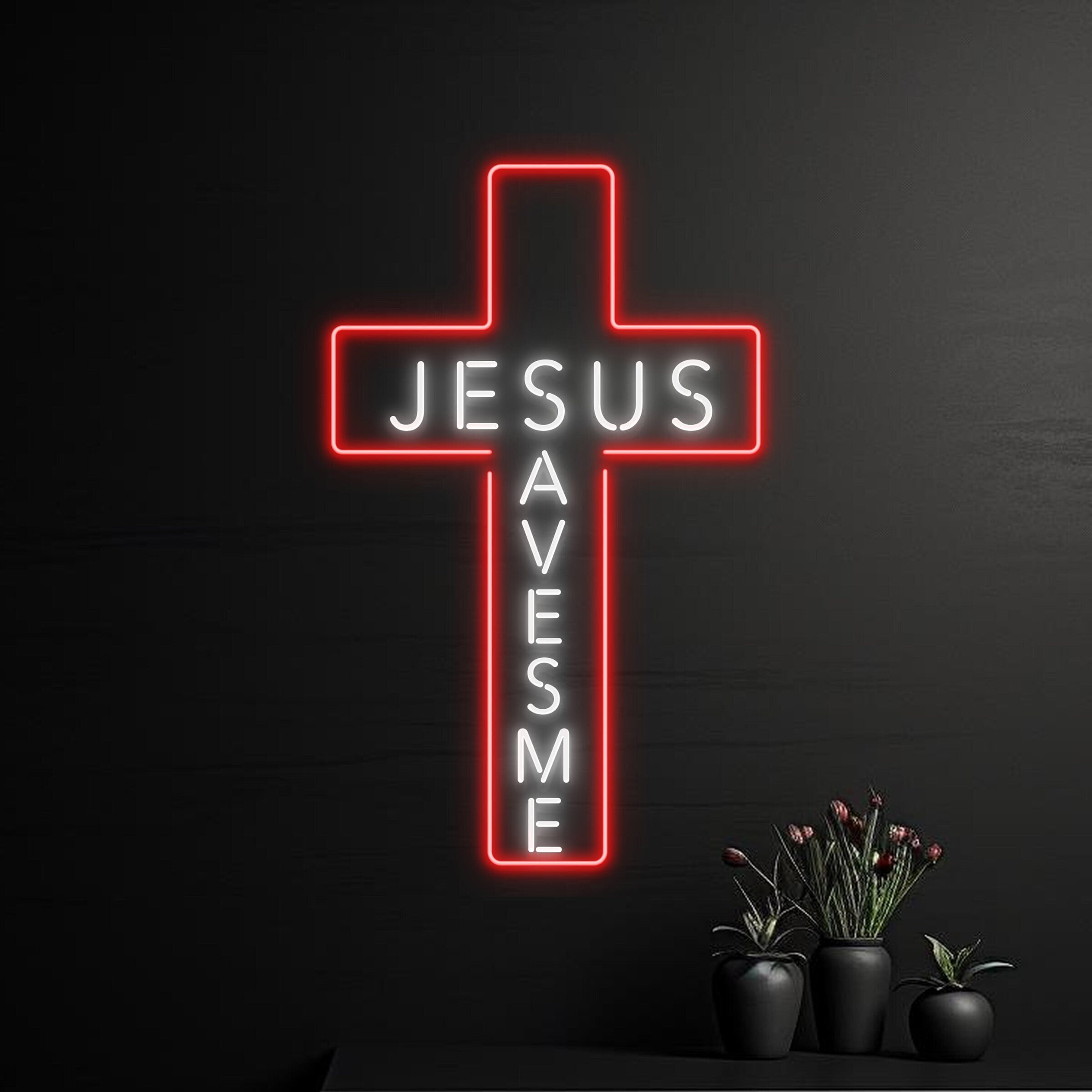 Handmadetneonsign Jesus Saves Me Cross Neon Sign, Jesus Saves Cross Led ...