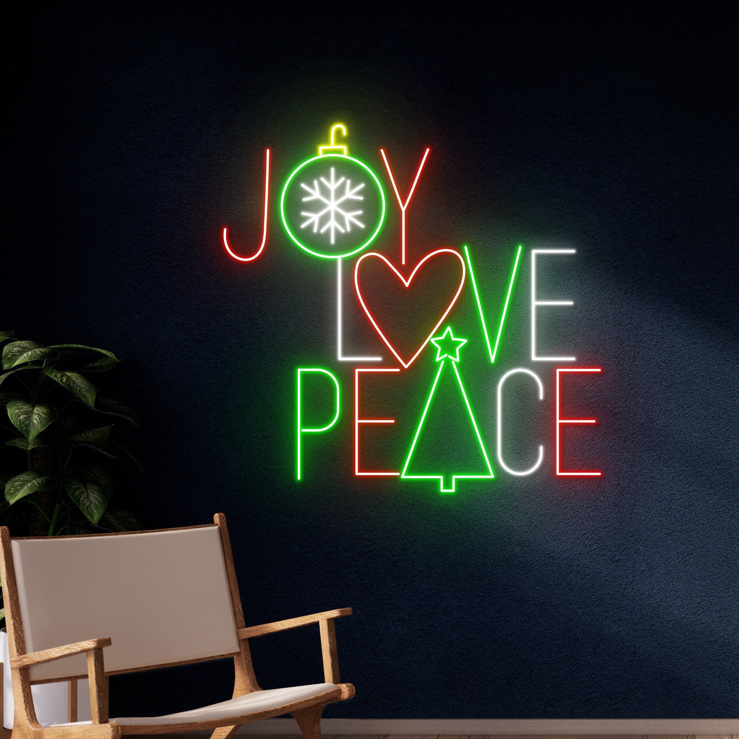 Handmadetneonsign Joy Love Peace Neon Sign, Merry Christmas Led Sign ...