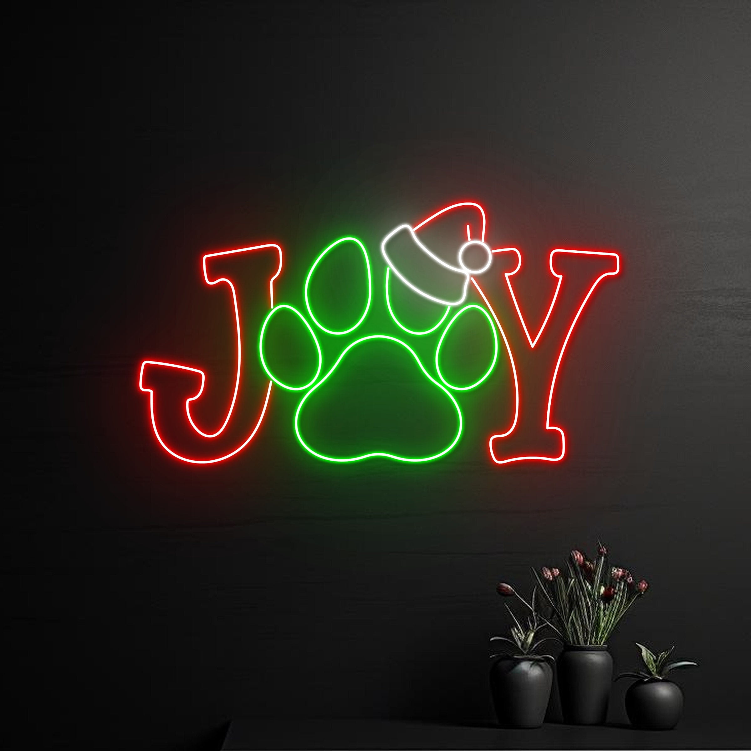 Handmadetneonsign Joy Paw Led Sign, Paw Merry Christmas Neon Sign, Dog ...