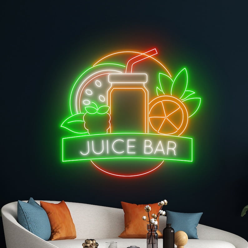 Handmadetneonsign Juice Bar Neon Sign, Juice LED Light, Juice Fresh ...