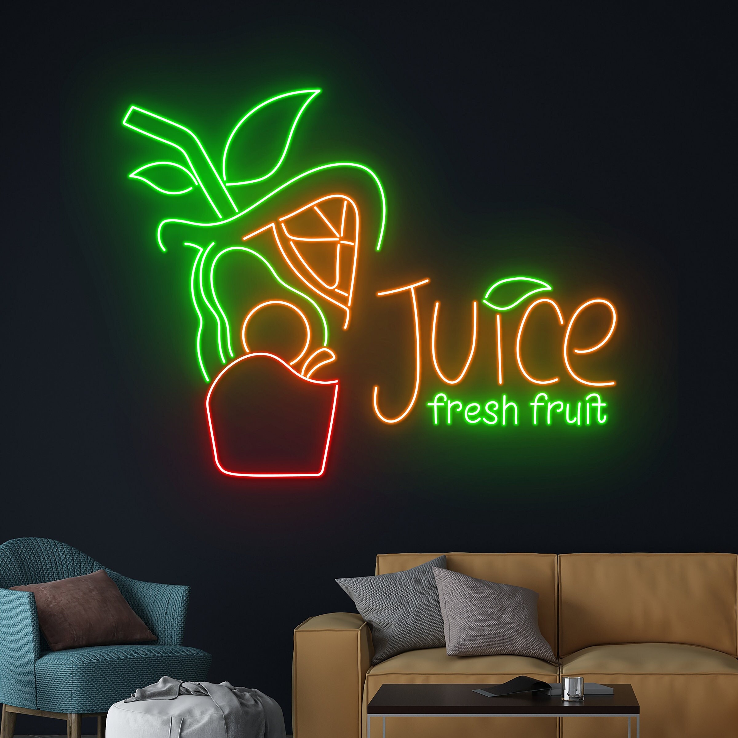 Handmadetneonsign Juice Fresh Fruit Neon Sign, Juice LED Light, Fresh ...
