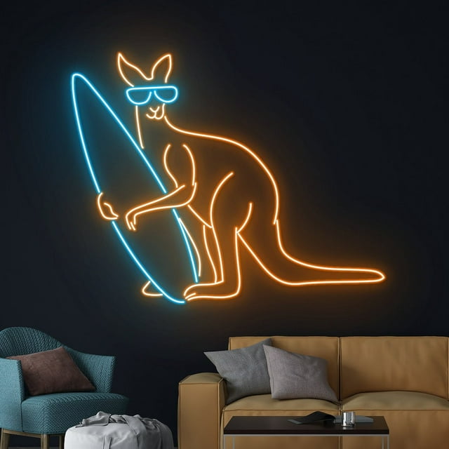 Handmadetneonsign Kangaroo Surfing Neon Sign, Surfer Kangaroo Neon ...