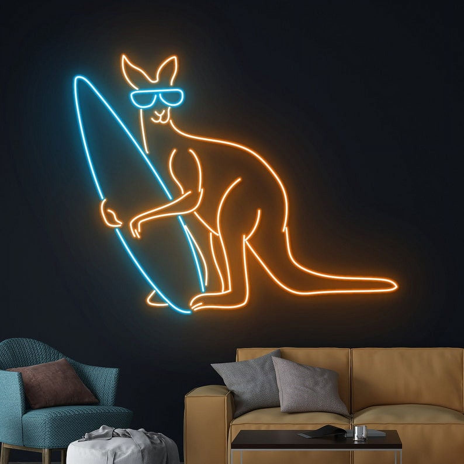 Handmadetneonsign Kangaroo Surfing Neon Sign, Surfer Kangaroo Neon ...