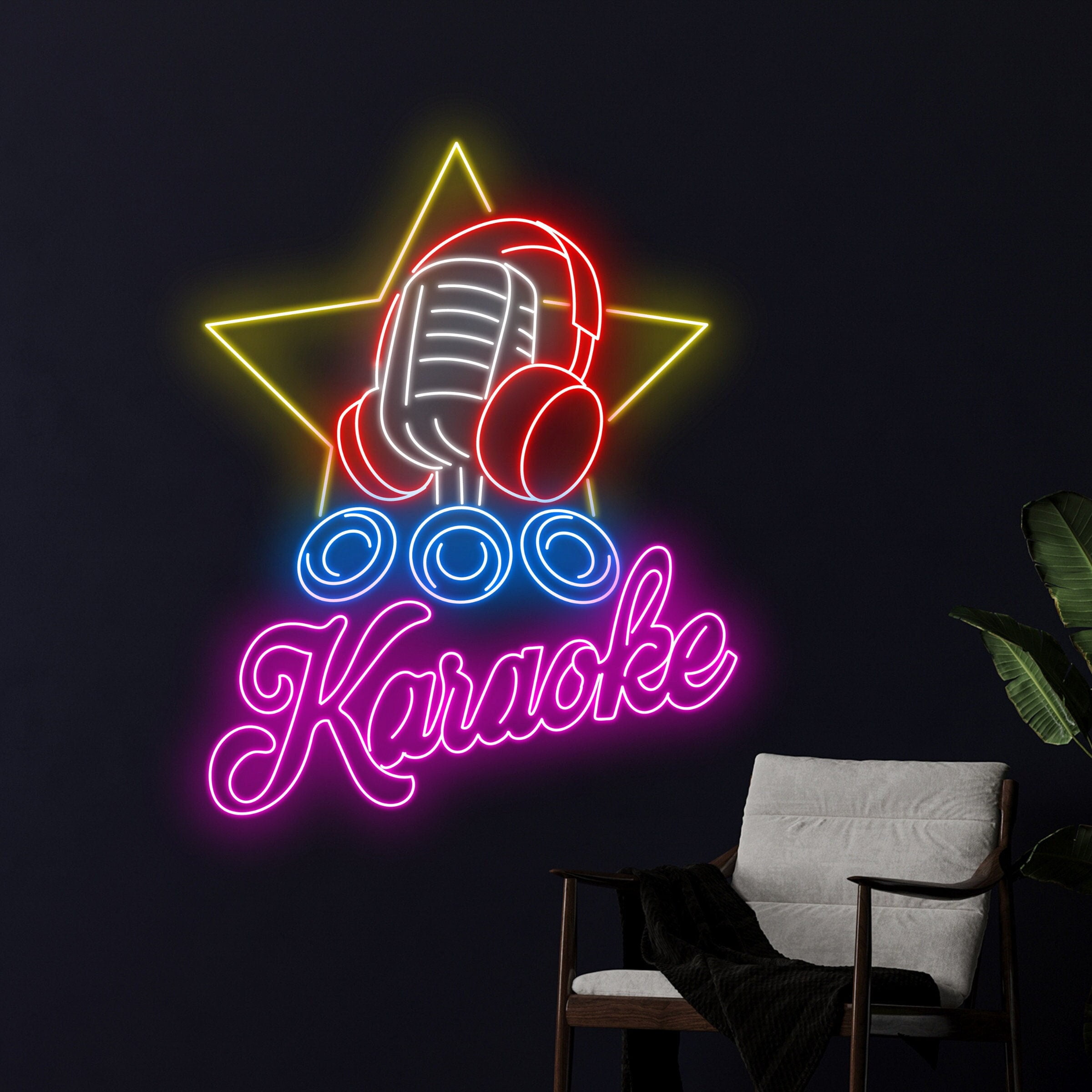 Handmadetneonsign Karaoke Led Sign, Microphone Neon Light, Headphone ...