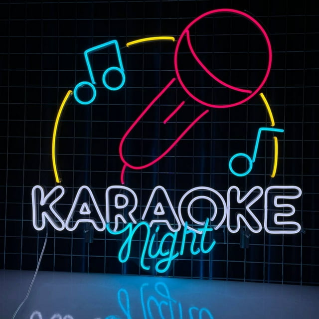 Handmadetneonsign Karaoke Night Neon Sign, Microphone Karaoke Open Wall ...