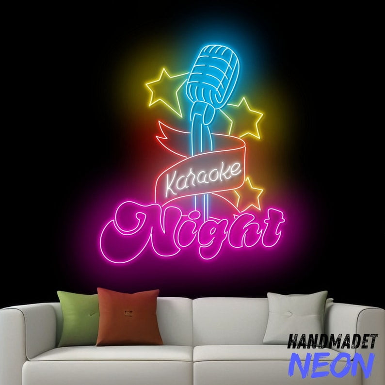 Handmadetneonsign Karaoke Night Neon Sign, Microphone Led Sign, Karaoke ...