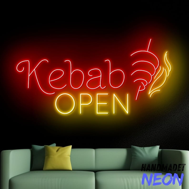 Handmadetneonsign Kebab Open Neon Sign, Doner Kebab Led Sign, Wall Art ...