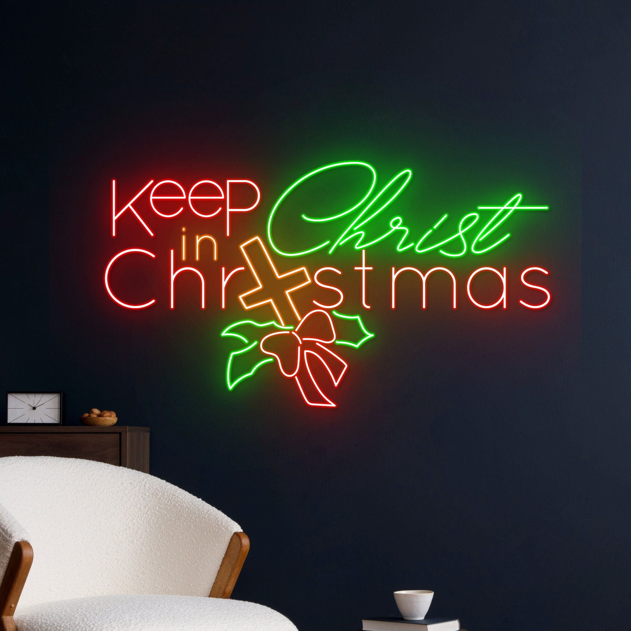 Handmadetneonsign Keep Christ in Christmas Neon Sign, Jesus Cross Led ...