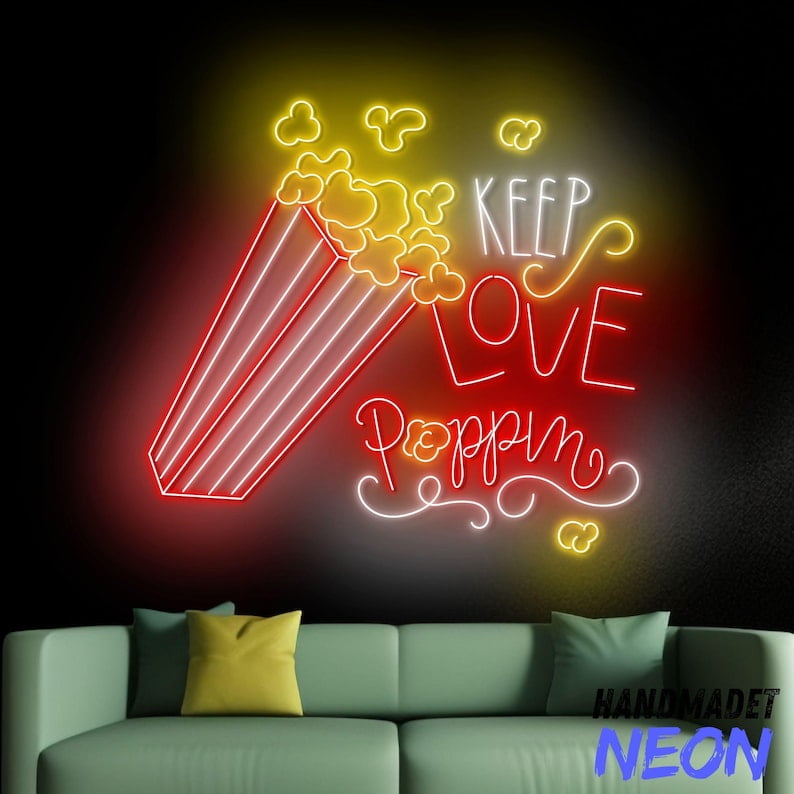 Handmadetneonsign Keep Love Poppin Popcorn Neon Sign, Popcorn Led Sign ...