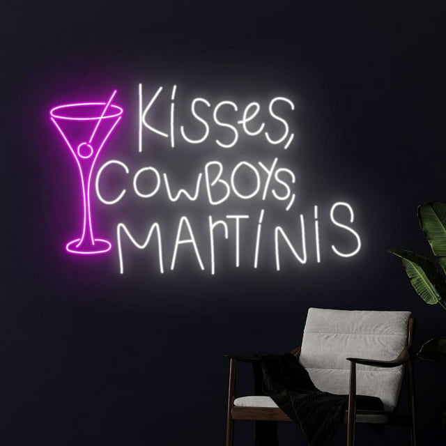 Handmadetneonsign Kisses Cowboys Martinis Led Sign, Martini Neon Light ...