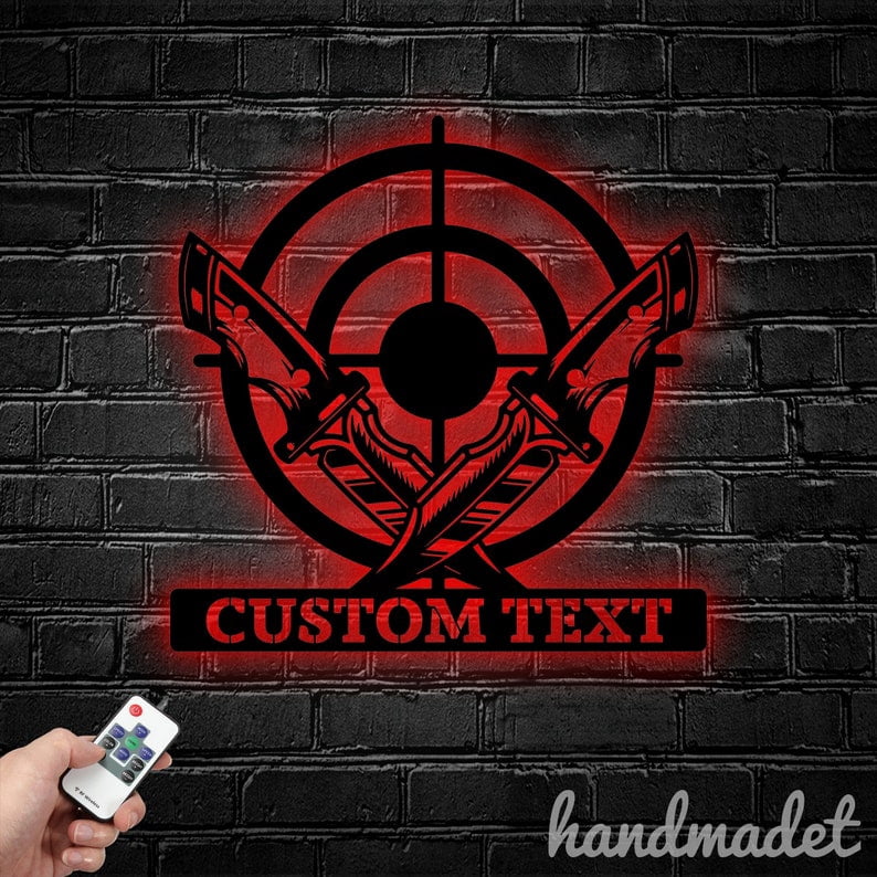 Handmadetneonsign Knife Throwing Metal Wall Art Light, Knife Throwing ...