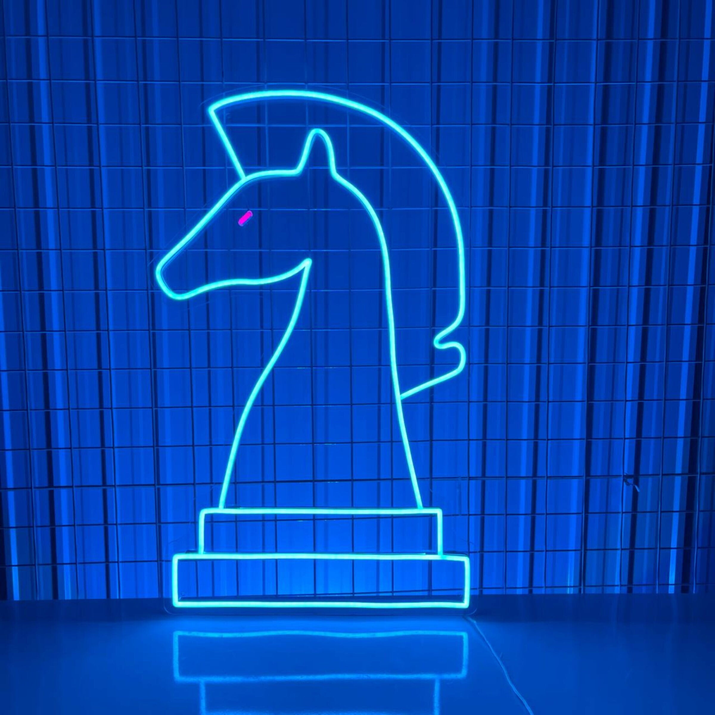 Handmadetneonsign Knight Chess Neon Sign, Sea Horse Chess Led Sign ...