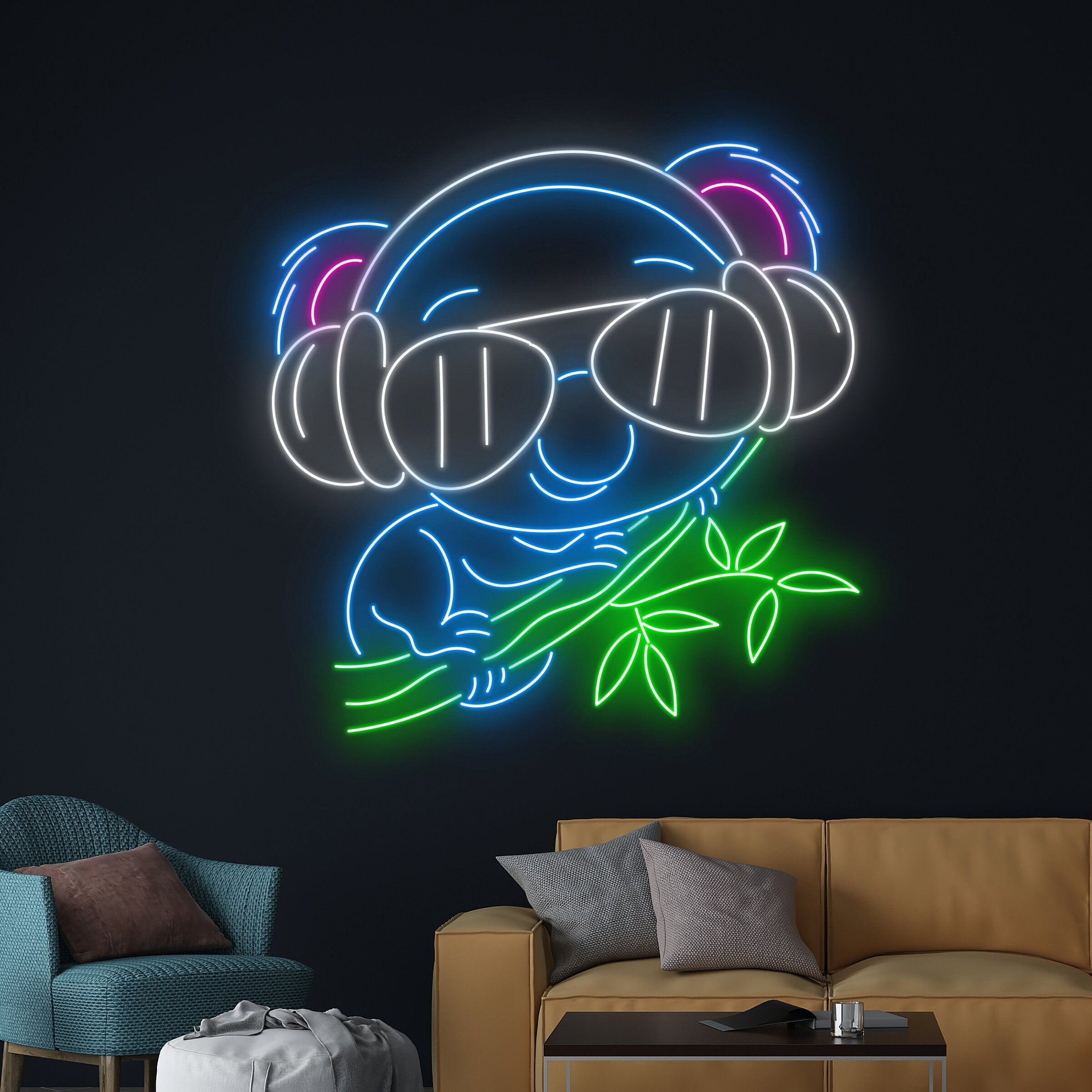 Handmadetneonsign Koala Neon Sign, Koala Listens To Music LED Light ...