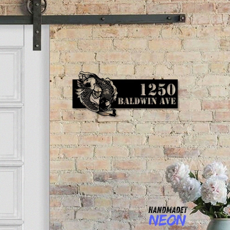 Handmadetneonsign Koi Fish House Number Metal, Koi Fish Home Number ...