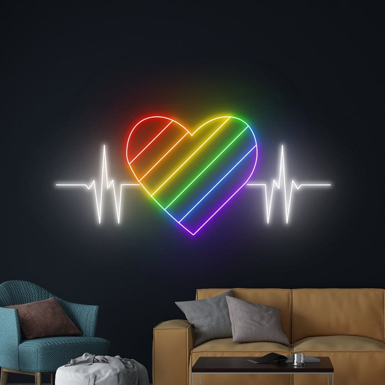 Handmadetneonsign LGBT Heartbeat Neon Sign, LGBT Pride Wall Art Decor ...