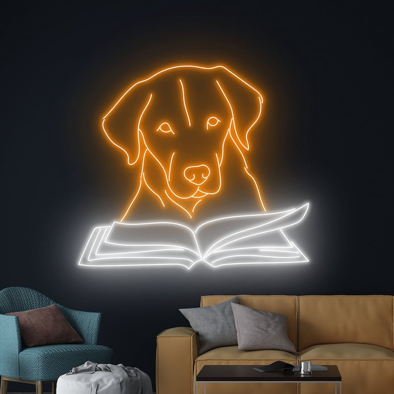Handmadetneonsign Labrador Reading Book Neon Sign, Labrador Wall Art ...