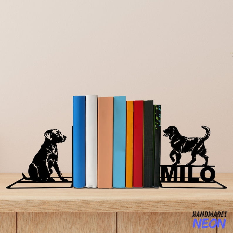 Handmadetneonsign Labrador Retriever Metal Bookends, Dog Name Bookend ...