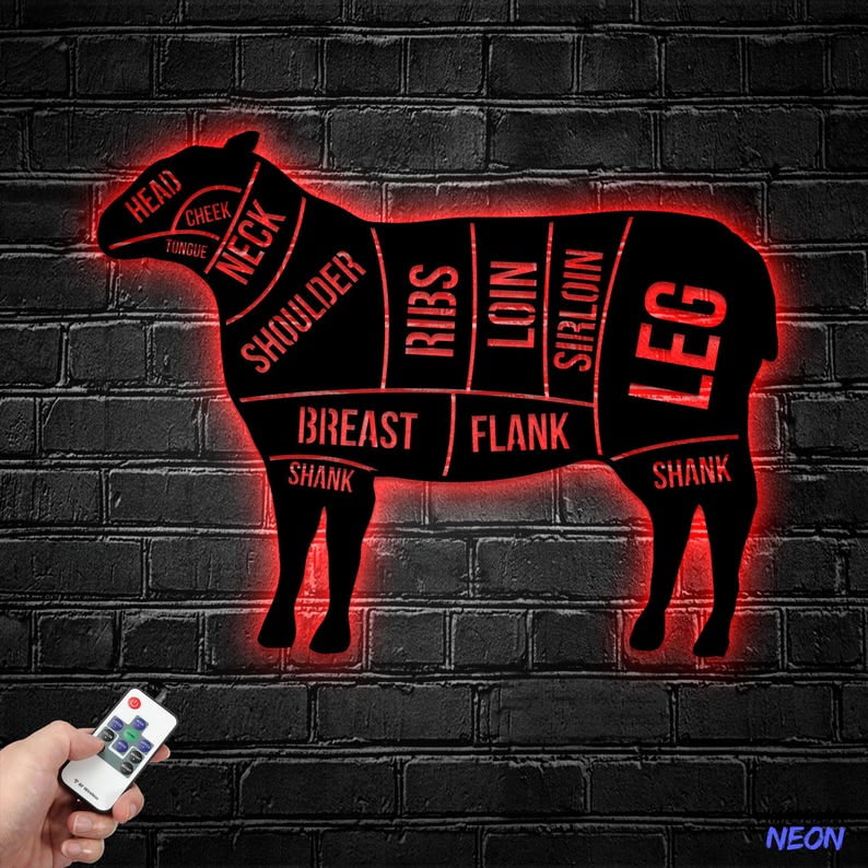 Handmadetneonsign Lamb Butcher Shop Metal Sign, Lamb Cuts Metal Light ...