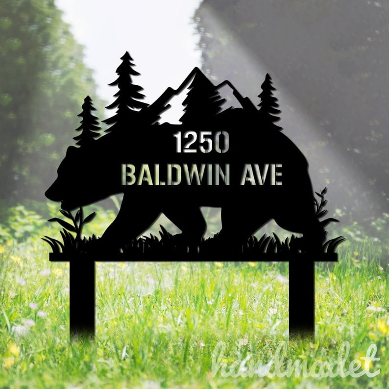 Handmadetneonsign Large Bear House Address Stake, Bear Mountain House ...
