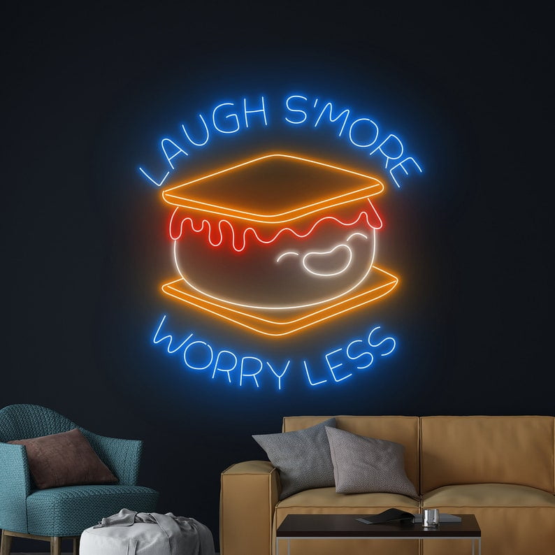 Handmadetneonsign Laugh S'more Worry Less Neon Sign, S'more Wall Art ...