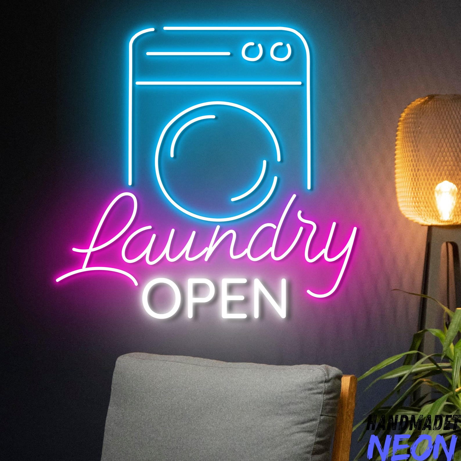 Handmadetneonsign Laundry Neon Sign, Washing Machine LED Sign Decor ...