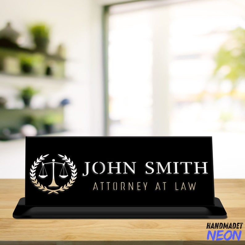 Handmadetneonsign Lawyer Metal Name Plate, Justice Scales Engraved Desk ...