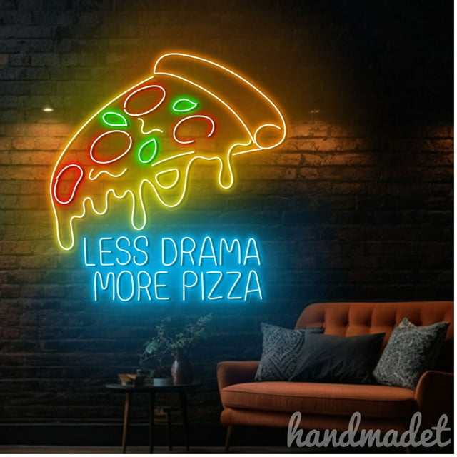 Handmadetneonsign Less Drama More Pizza Neon Sign, Pizza Shop Wall Art ...