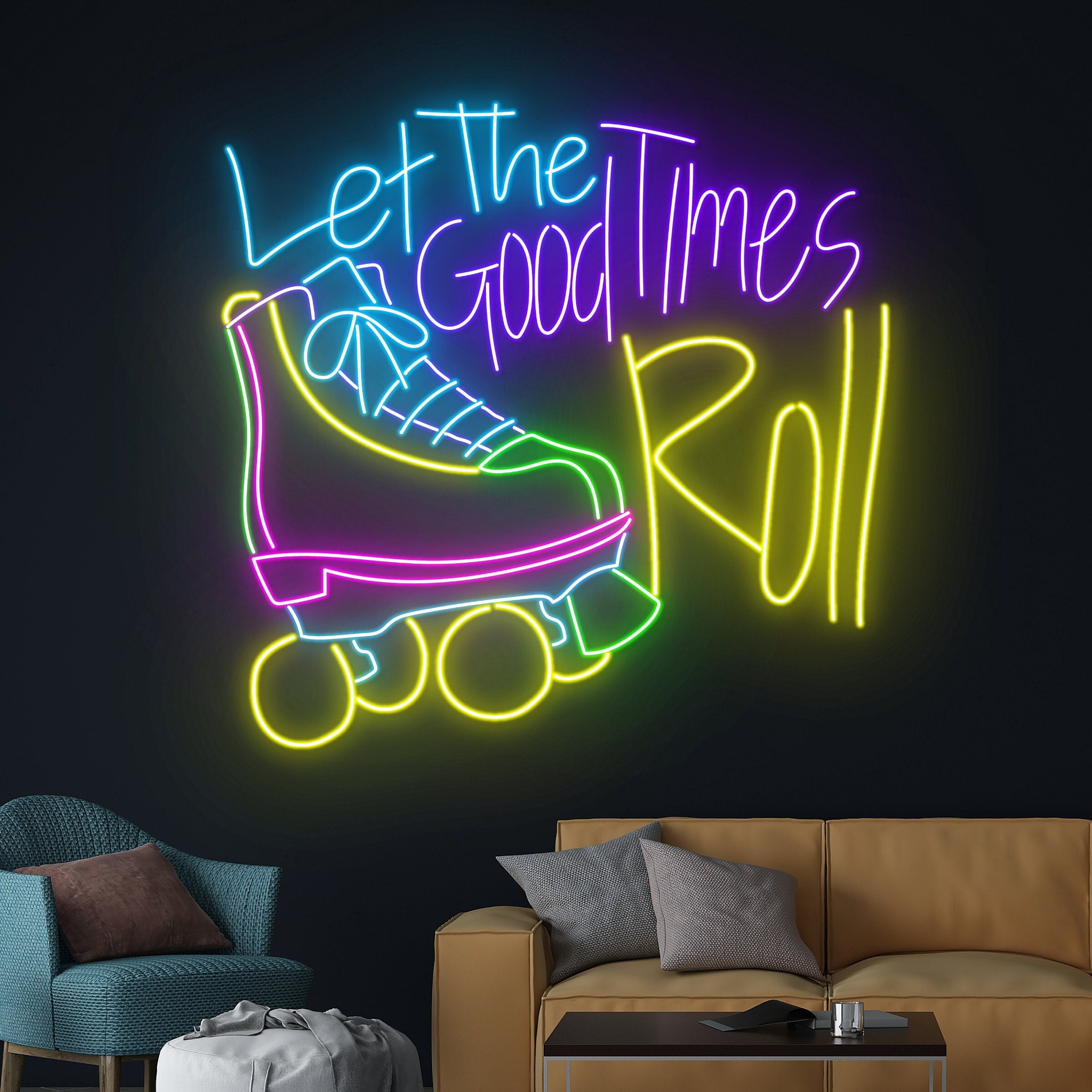 Handmadetneonsign Let The Good Times Roll Roller Skate Neon Sign ...