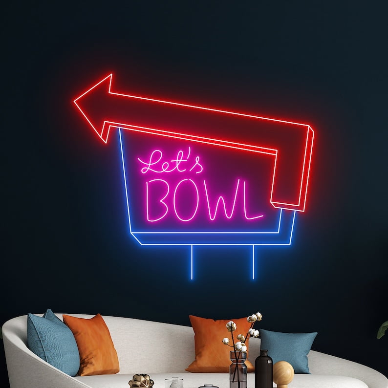 Handmadetneonsign Let's Bowl Bowling Neon Sign, Quote Bowling Wall ...