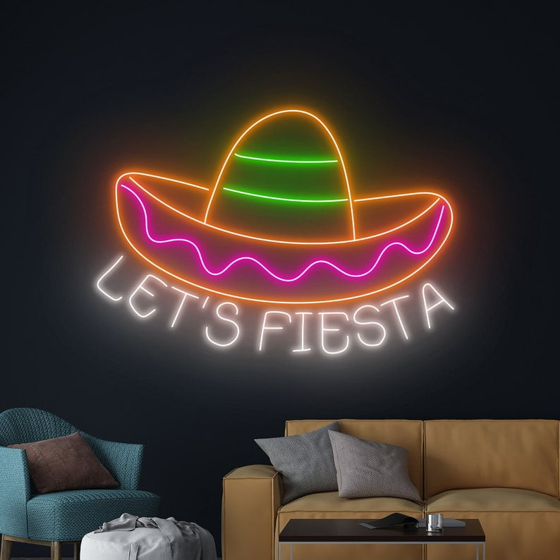 Handmadetneonsign Let's Fiesta Neon Sign, Mexican Festival Wall Art ...