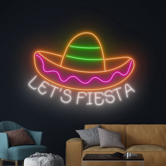 Handmadetneonsign Let's Fiesta Neon Sign, Mexican Festival Wall Art ...