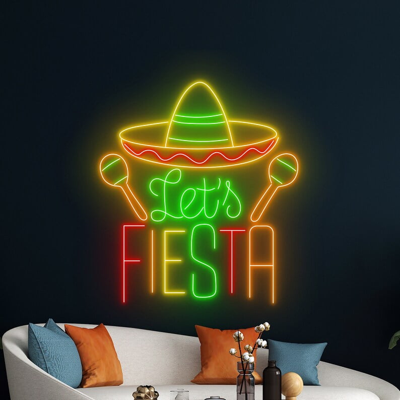 Handmadetneonsign Let's Fiesta Neon Sign, Mexico Festival Wall Art ...