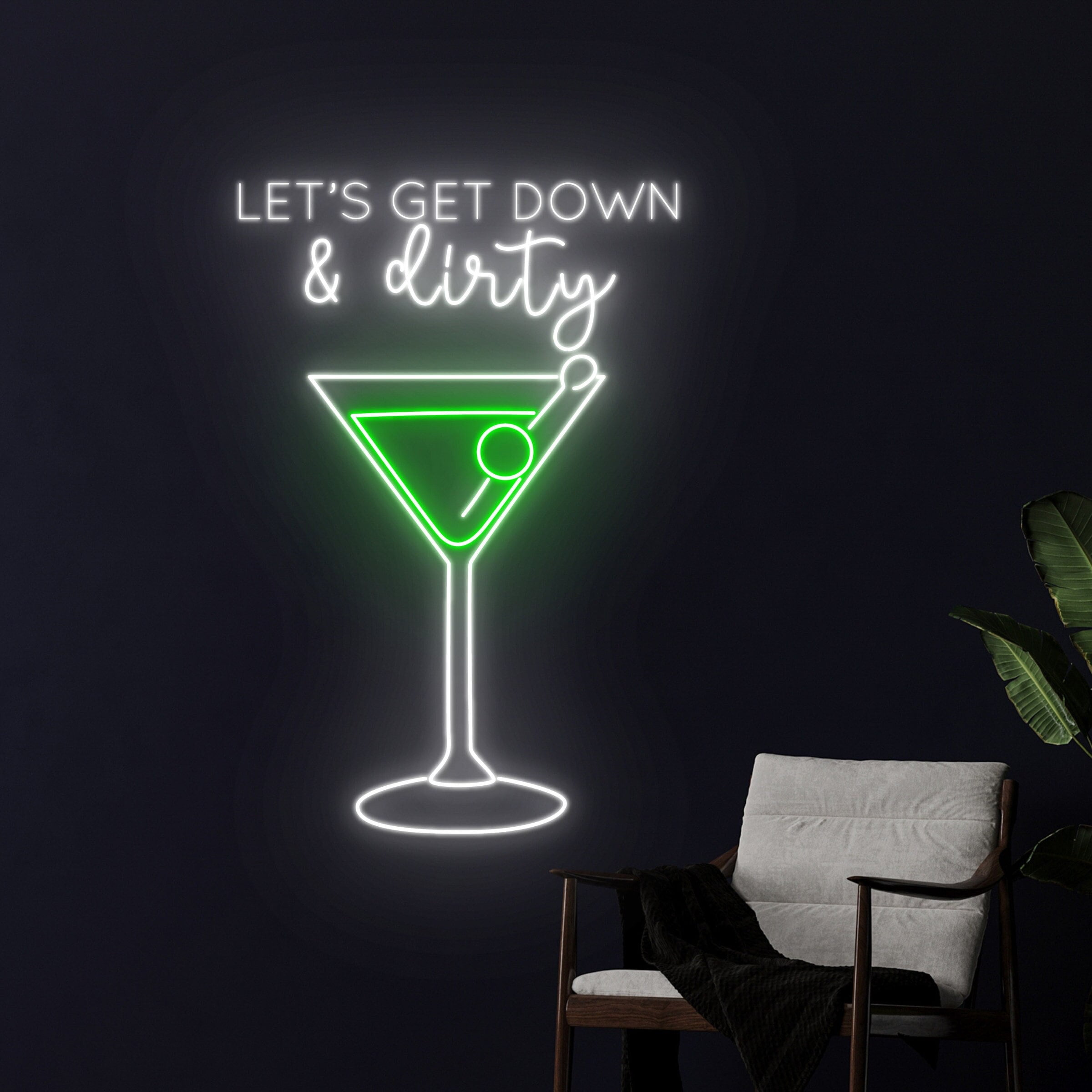 Handmadetneonsign Let's Get Down & Dirty Martini Led Sign, Dirty ...