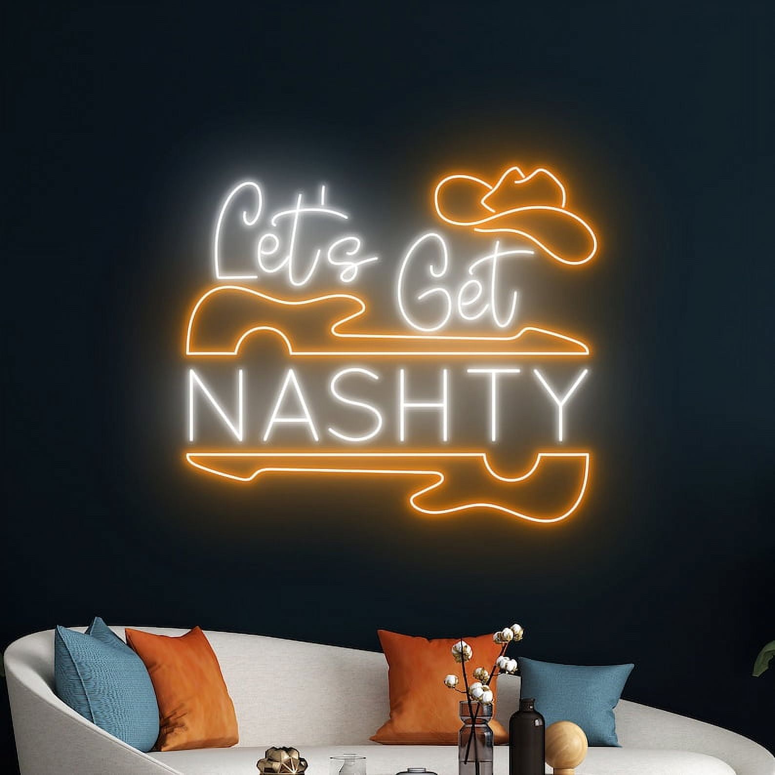 Handmadetneonsign Let's Get Nashty Guitar Led Sign, Cowboy Hat Guitar ...