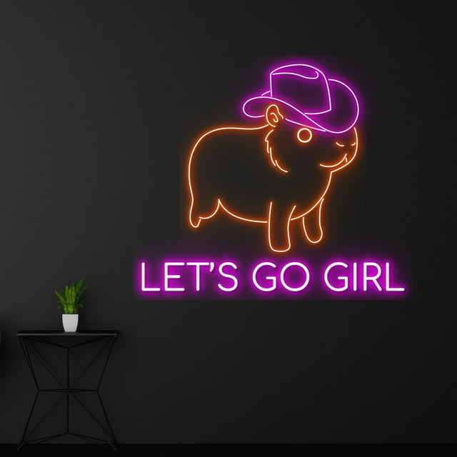 Handmadetneonsign Let's Go Girl Cowboy Capybara Neon Sign, Capybara ...