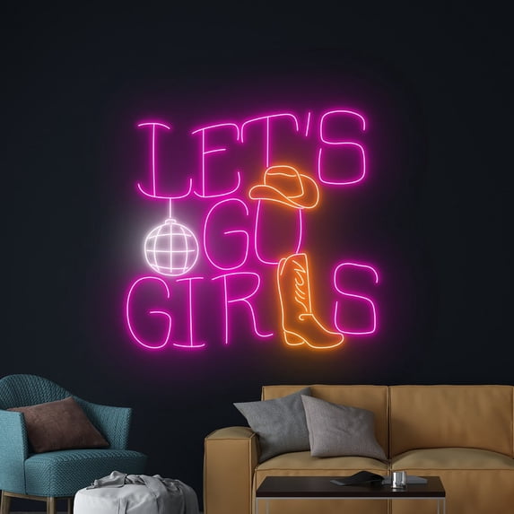 Handmadetneonsign Let's Go Girls Neon Sign, Disco Cowgirl Wall Art ...
