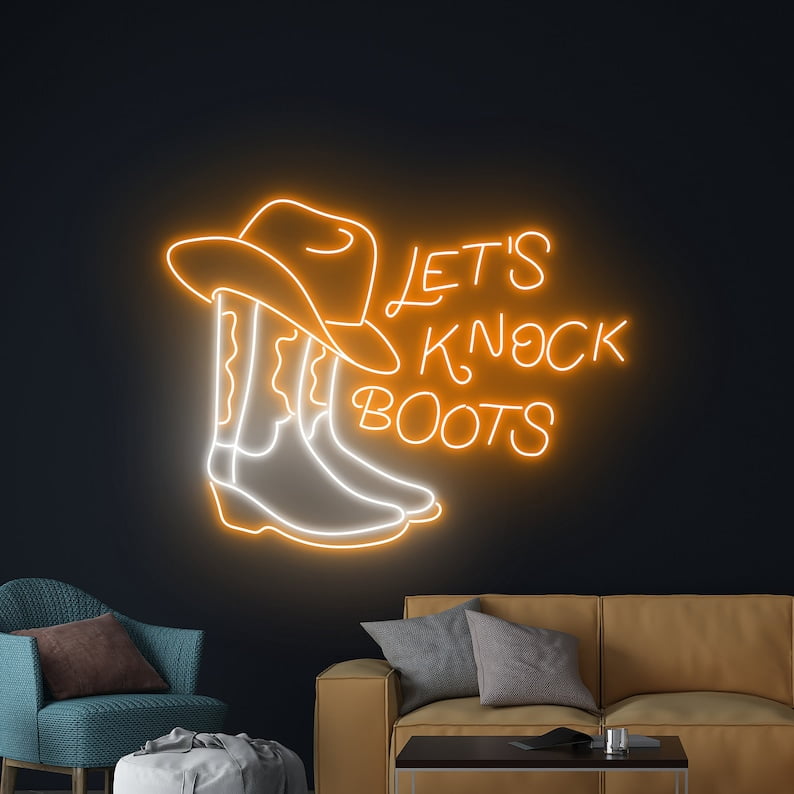 Handmadetneonsign Let's Knock Boots Cowboy Led Sign, Cowboy Neon Light ...