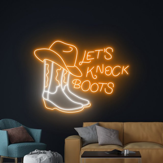 Handmadetneonsign Let's Knock Boots Cowboy Led Sign, Cowboy Neon Light ...