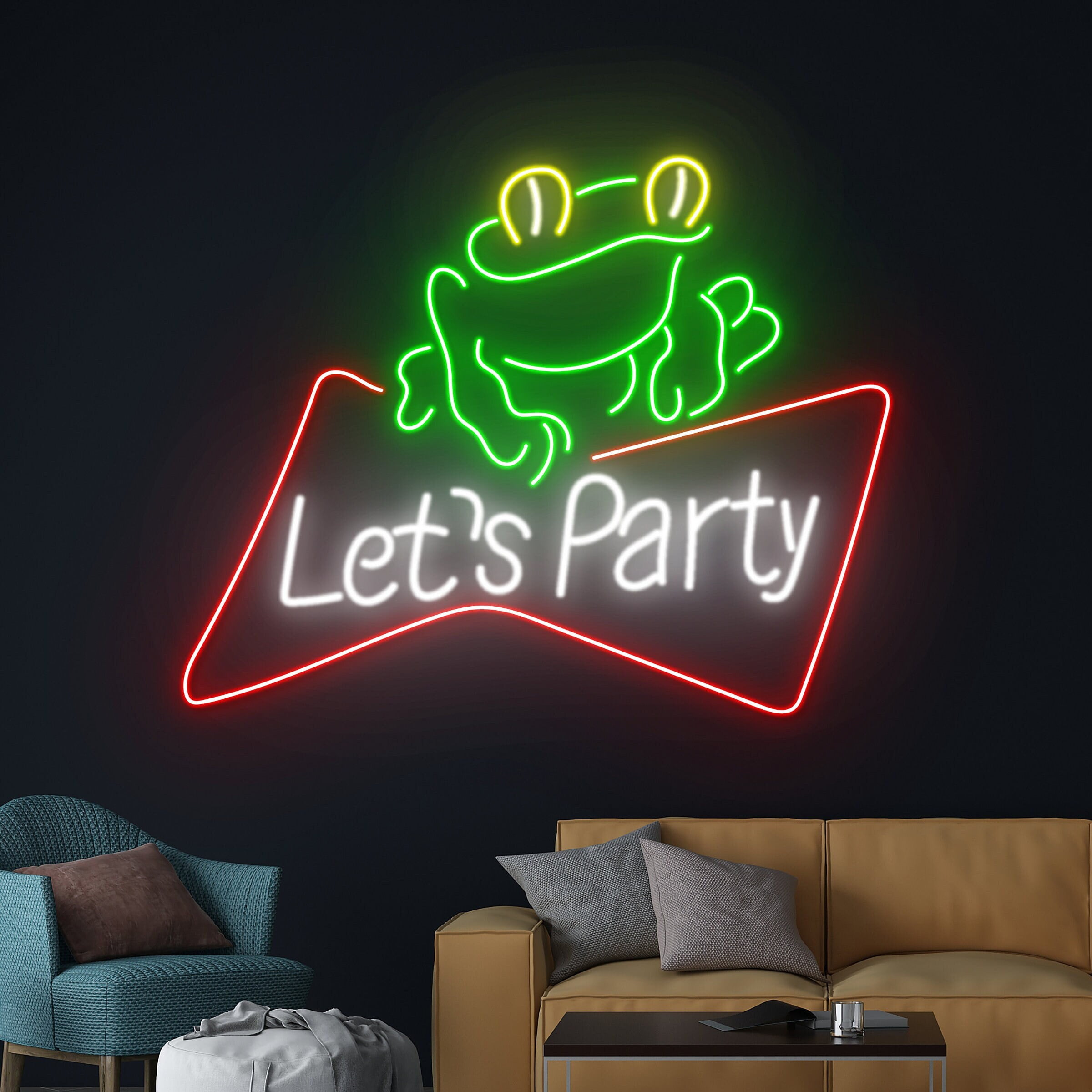 Handmadetneonsign Let's Party Frog Neon Light, Frog Let's Party Led ...