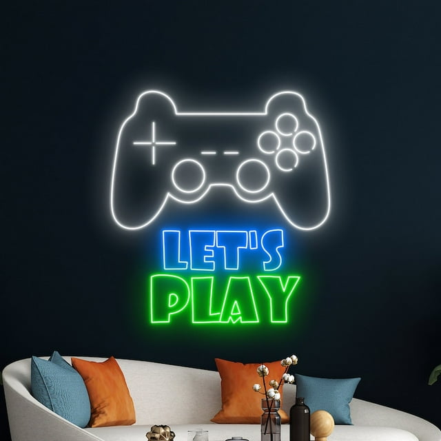 Handmadetneonsign Let's Play Game Wall Art, Game Controller Wall Decor ...