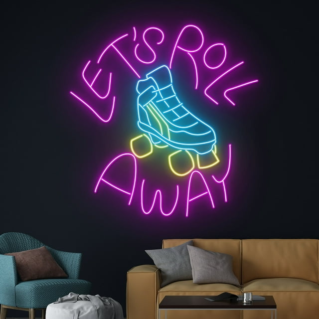 Handmadetneonsign Let's Roll Away Roller Skate Neon Sign, Rolling Skate ...