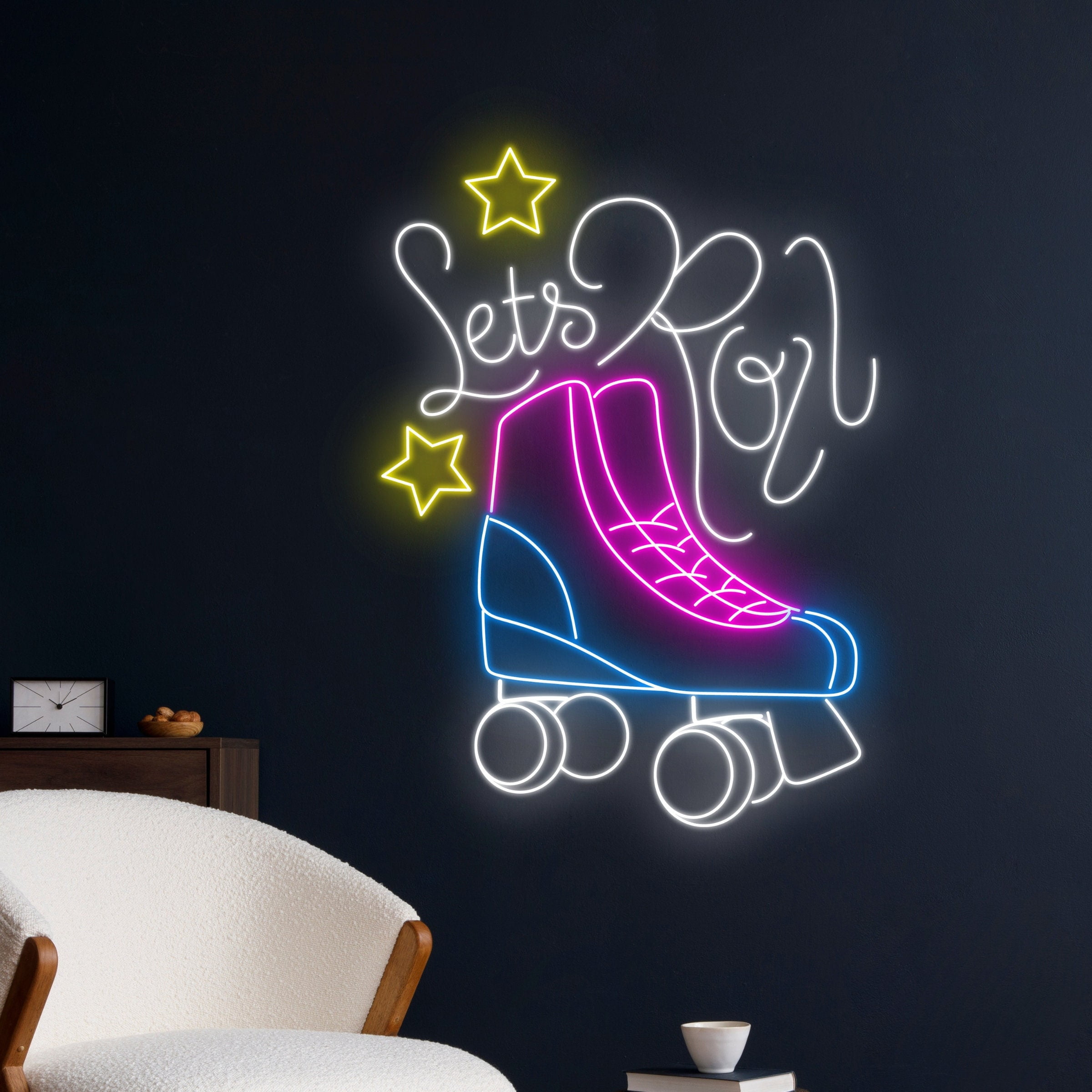 Handmadetneonsign Let's Roll Roller Skate Neon Sign, Rolling Skate Led ...