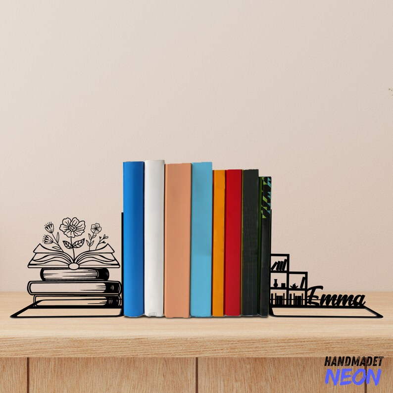 Handmadetneonsign Librarian Metal Bookends, Library Name Bookend, Book ...